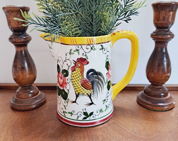 Vintage 1960s Py Rooster & Roses Pitcher Brunch Table Pottery - Etsy