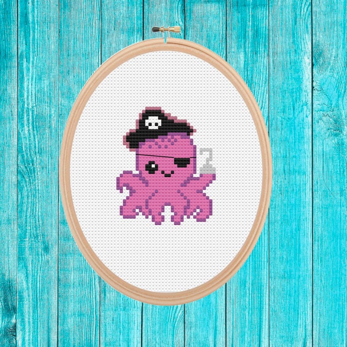 Pirate Octopus Mini Cross Stitch Pattern Pdf Easy Simple Holiday Gift ...