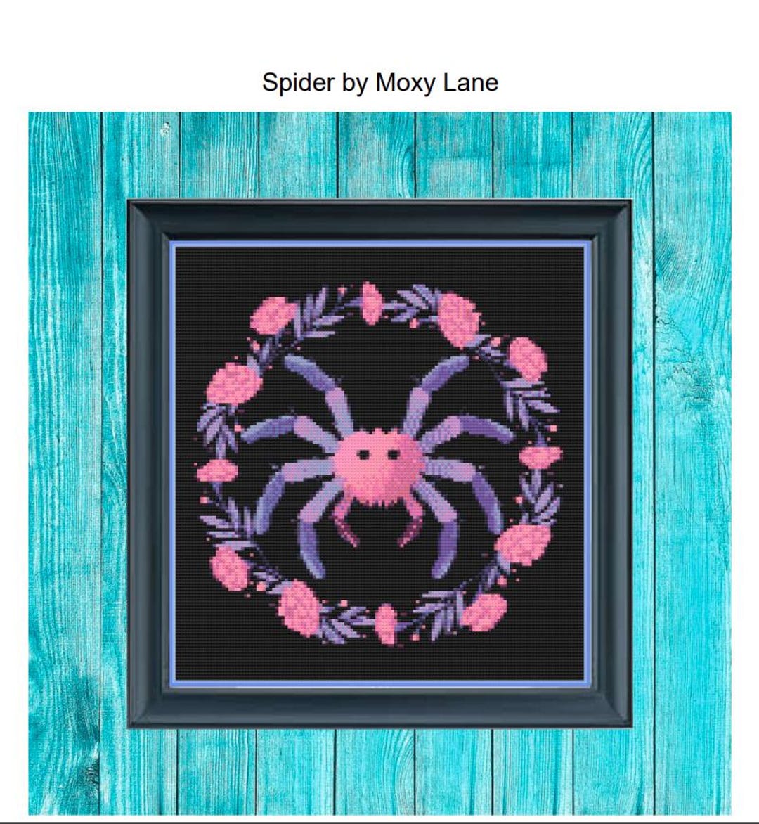 Pastel Goth Cross Stitch Pattern Spider With Flowers Home Decor Gift ...