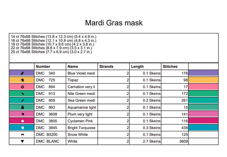 Mardi Gras Mask Mini Cross Stitch Pattern Pdf Easy Simple Holiday Gift ...