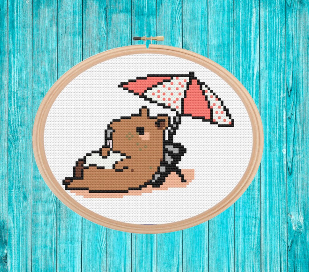Chilling Capybara Small Cross Stitch Pattern Pdf Easy Simple Funny Gift ...