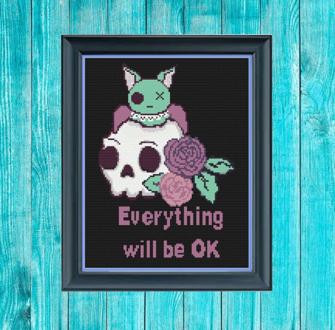 Pastel Goth Cross Stitch Pattern Pdf Everything Will Be Ok Pattern ...