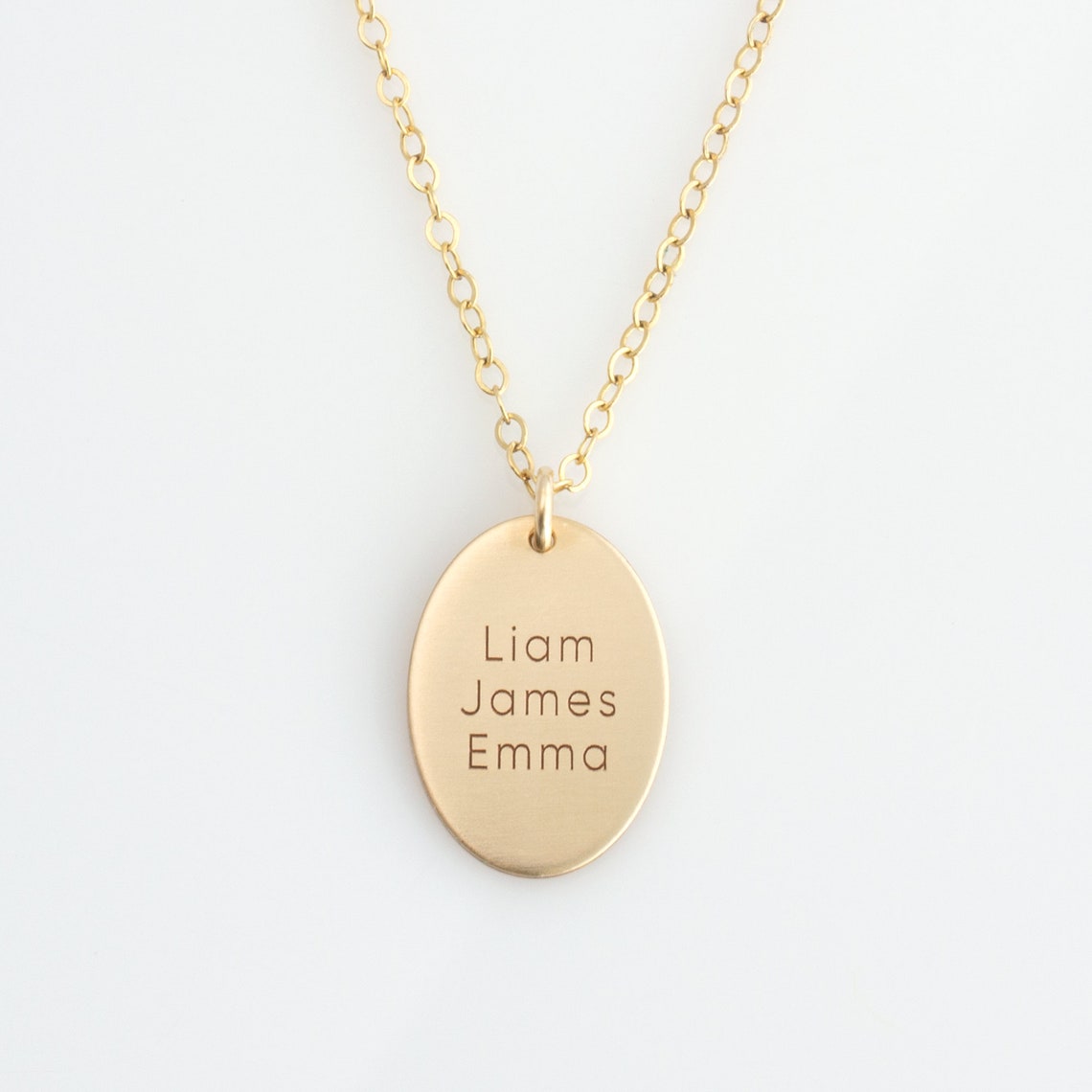 Gold Oval Necklace Personalized Oval Disc Kids Names - Etsy