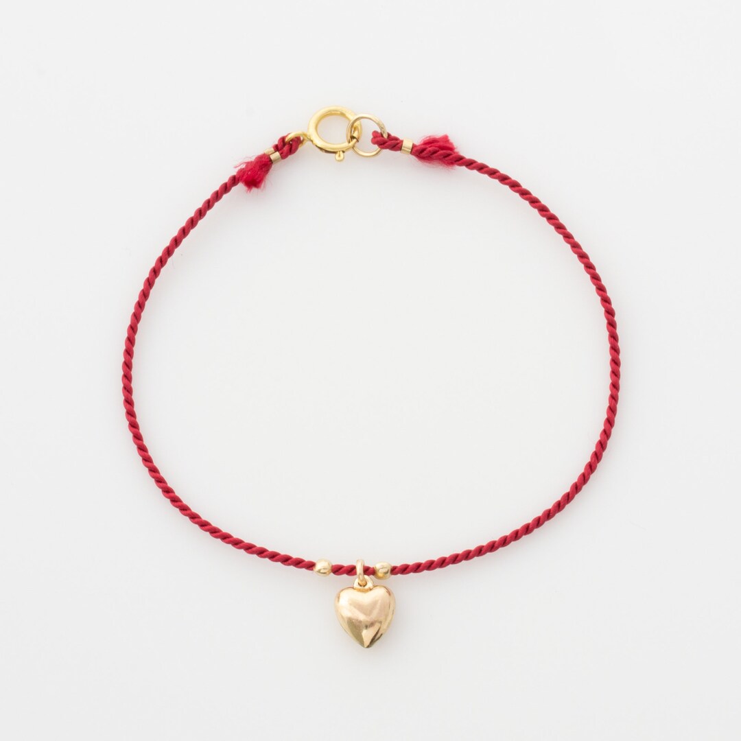 Heart Charm Friendship Bracelet on Silk Cord • Red String Bracelet ...