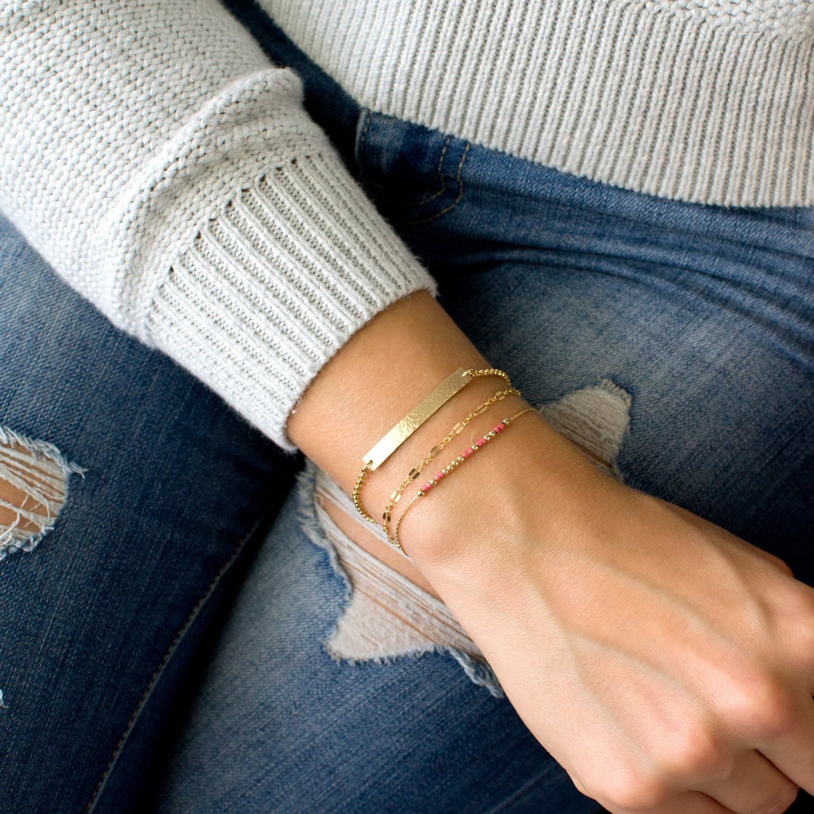 Gold Bar Bracelet/hammered Bar Bracelet/real Gold/skinny - Etsy