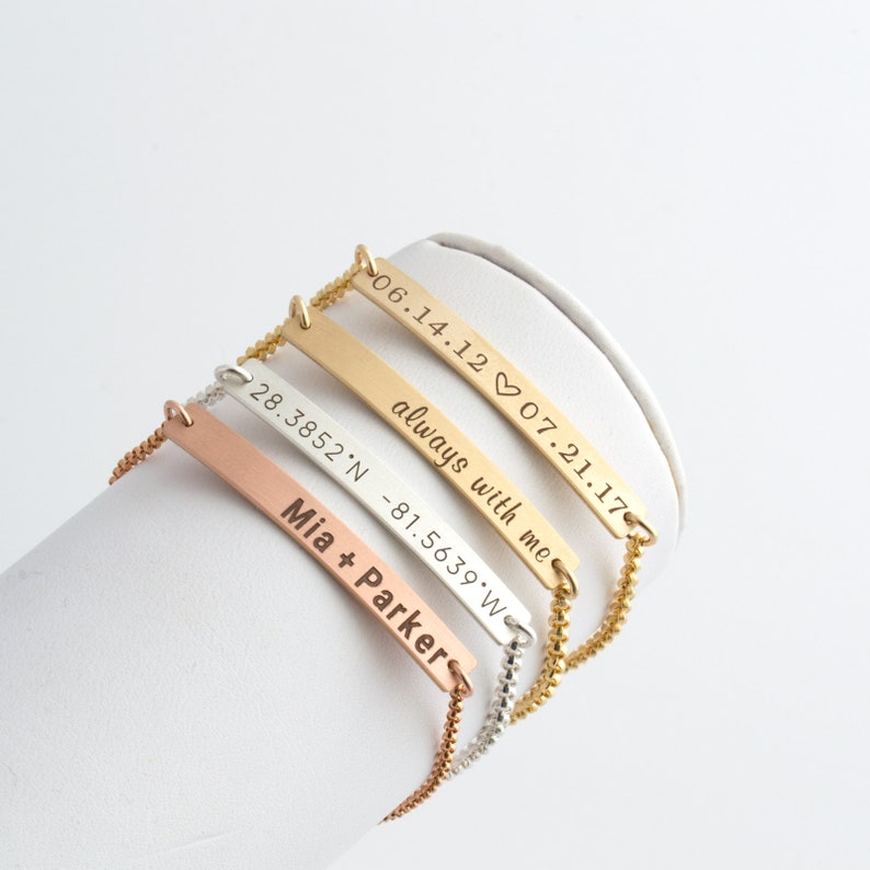 Personalized Bar Bracelet Engraved Bracelet Skinny Bar | Etsy