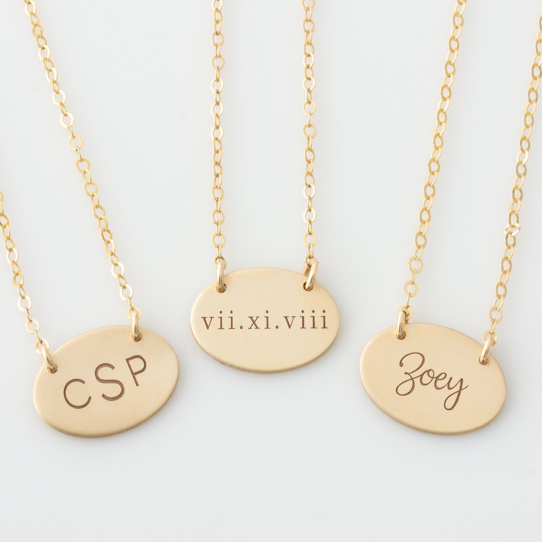 Personalized Oval Necklace, Oval Coin Necklace, Minimalist Layering ...