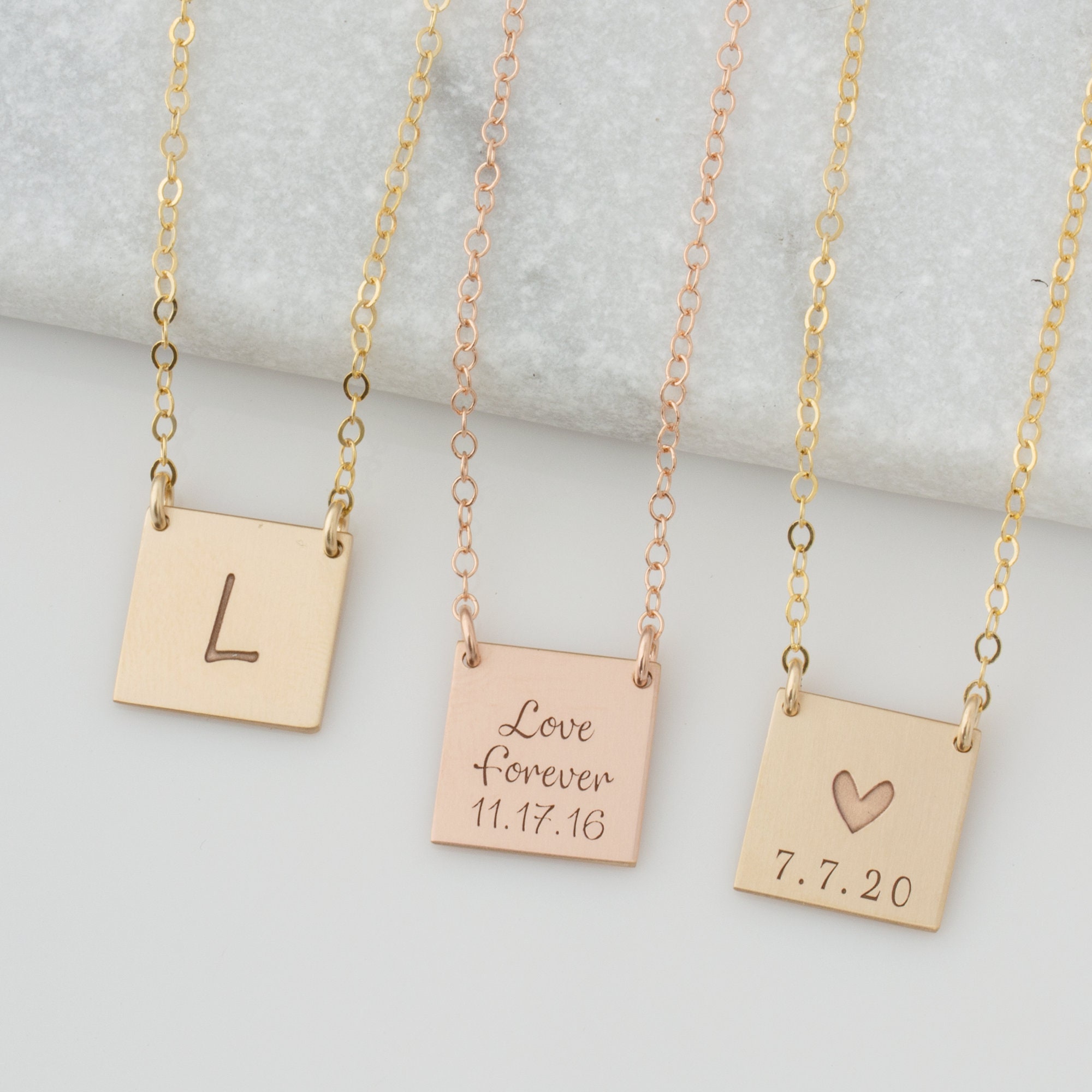 Personalized Square Necklace, Initial Necklace, Personalized Dainty ...