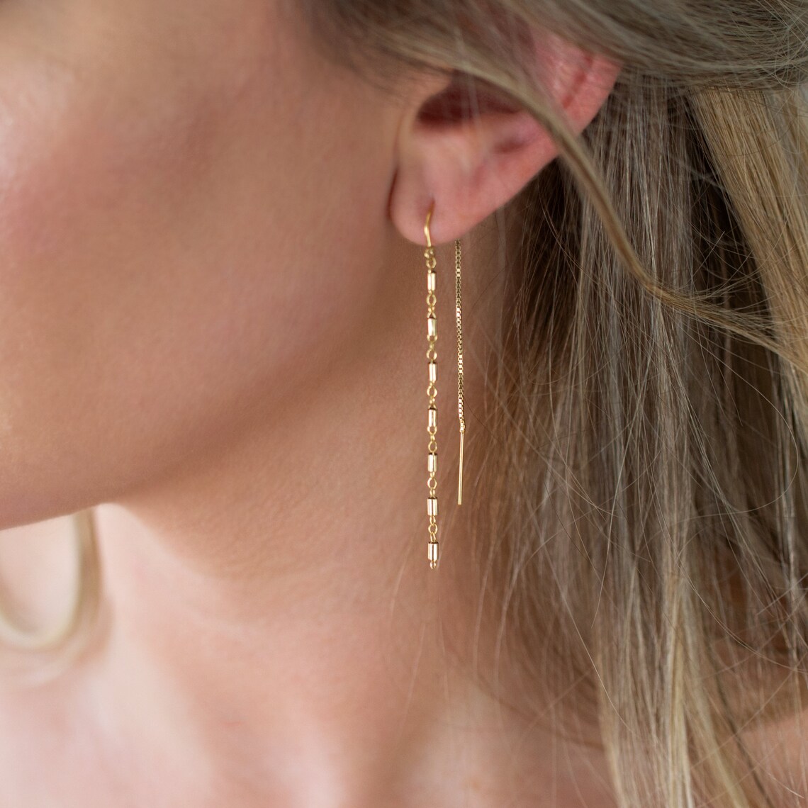 Tube Chain Threader Earrings Gold Threader Earrings Long - Etsy