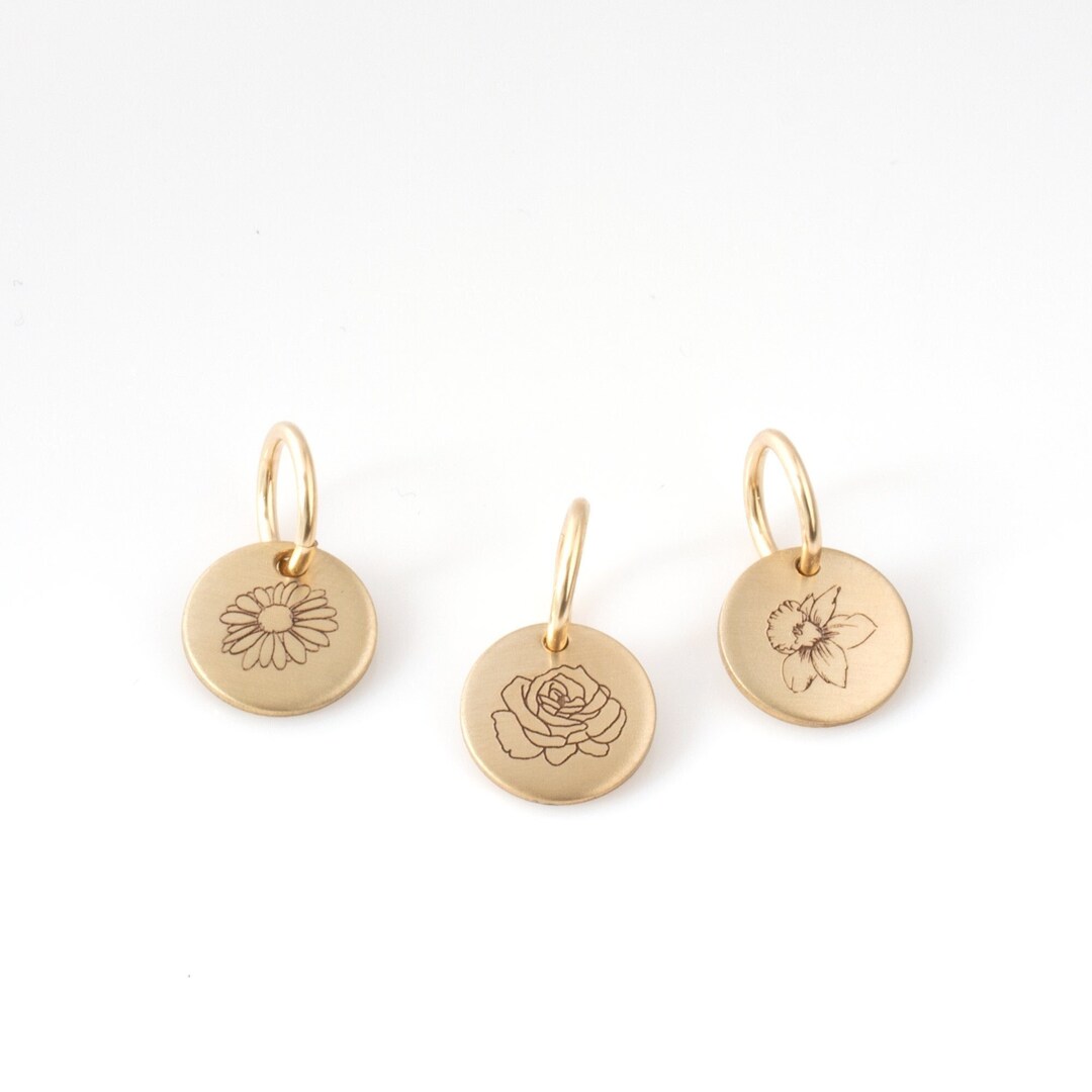 Birth Flower Charm for Necklace or Bracelet in 14K Gold Fill, Sterling ...