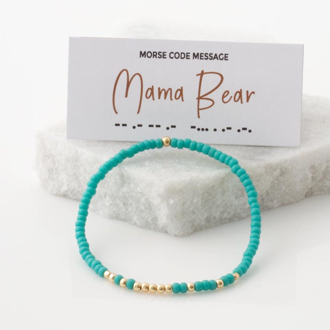 Mama Bear Morse Code Bracelet by LEILA Jewelry Shop, Beaded Stretch Bracelet With a Hidden ...