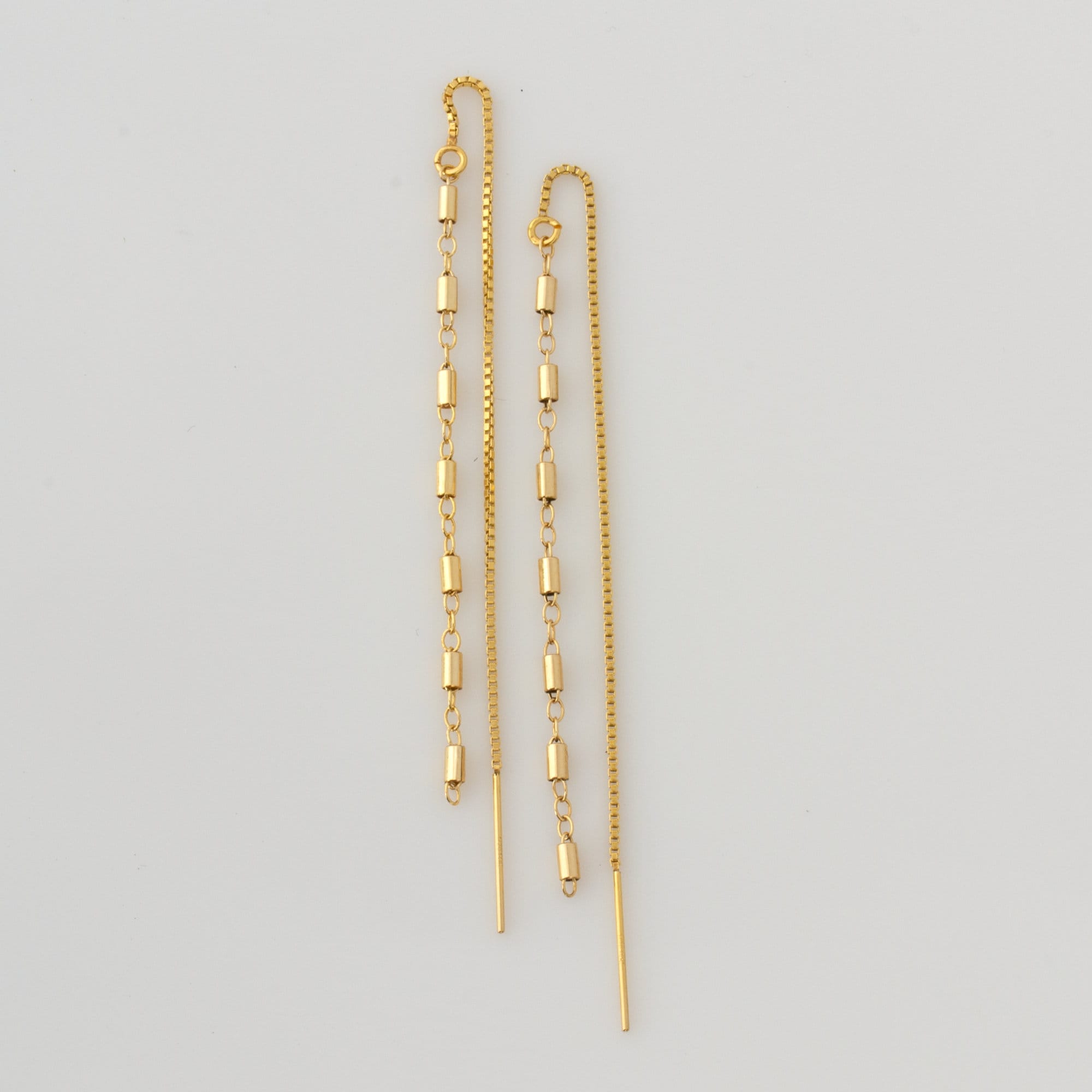 Tube Chain Threader Earrings, Gold Threader Earrings, Long Dangle ...