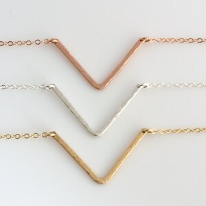 Hammered V Necklace, Gold Geometric Necklace, Chevron Necklace, V ...