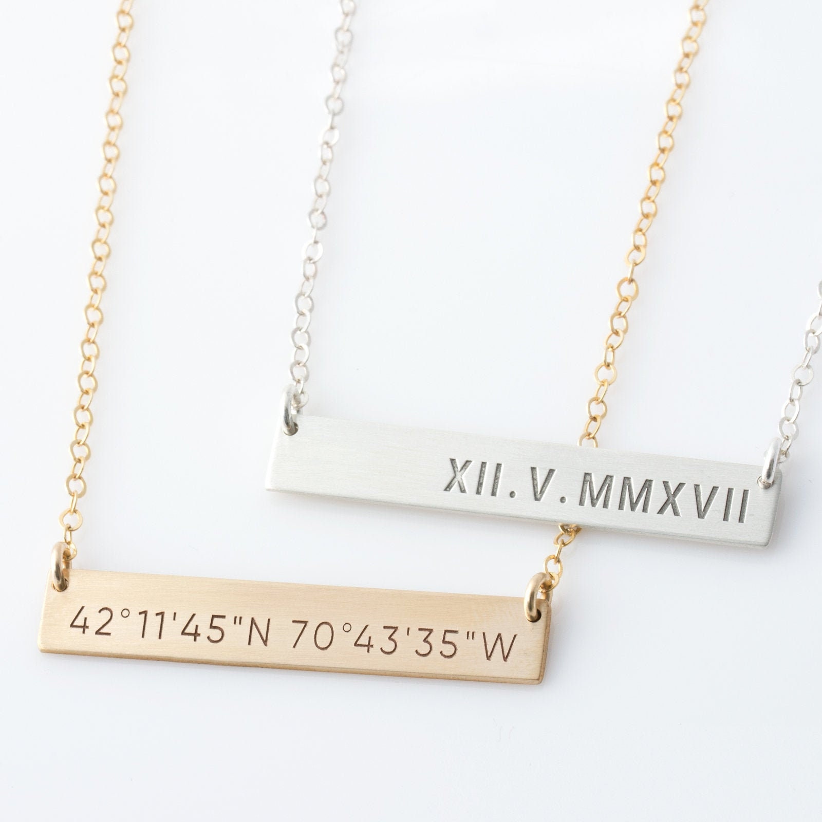 Roman Numeral Bar Necklace Roman Numeral Jewelry in 14k Gold - Etsy