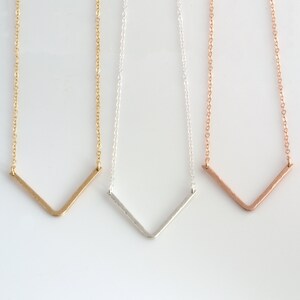 Hammered V Necklace, Gold Geometric Necklace, Chevron Necklace, V ...