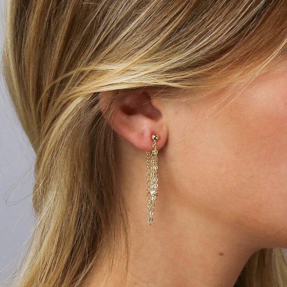 Gold Chain Drop Earrings Dainty Chain Earrings Long Dangle - Etsy