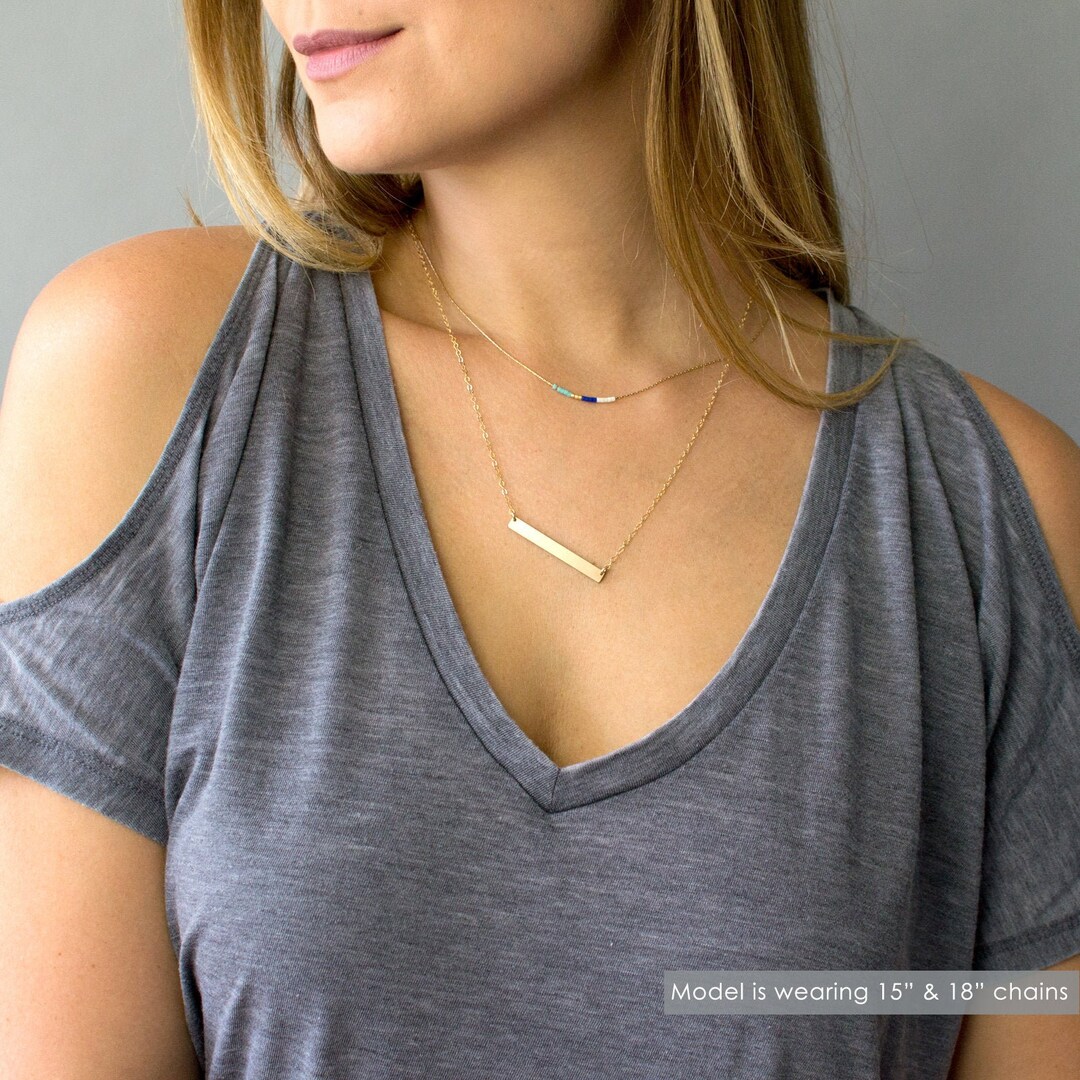 Personalized Gold Bar / Skinny Bar Necklace/ Customized Gold Bar ...
