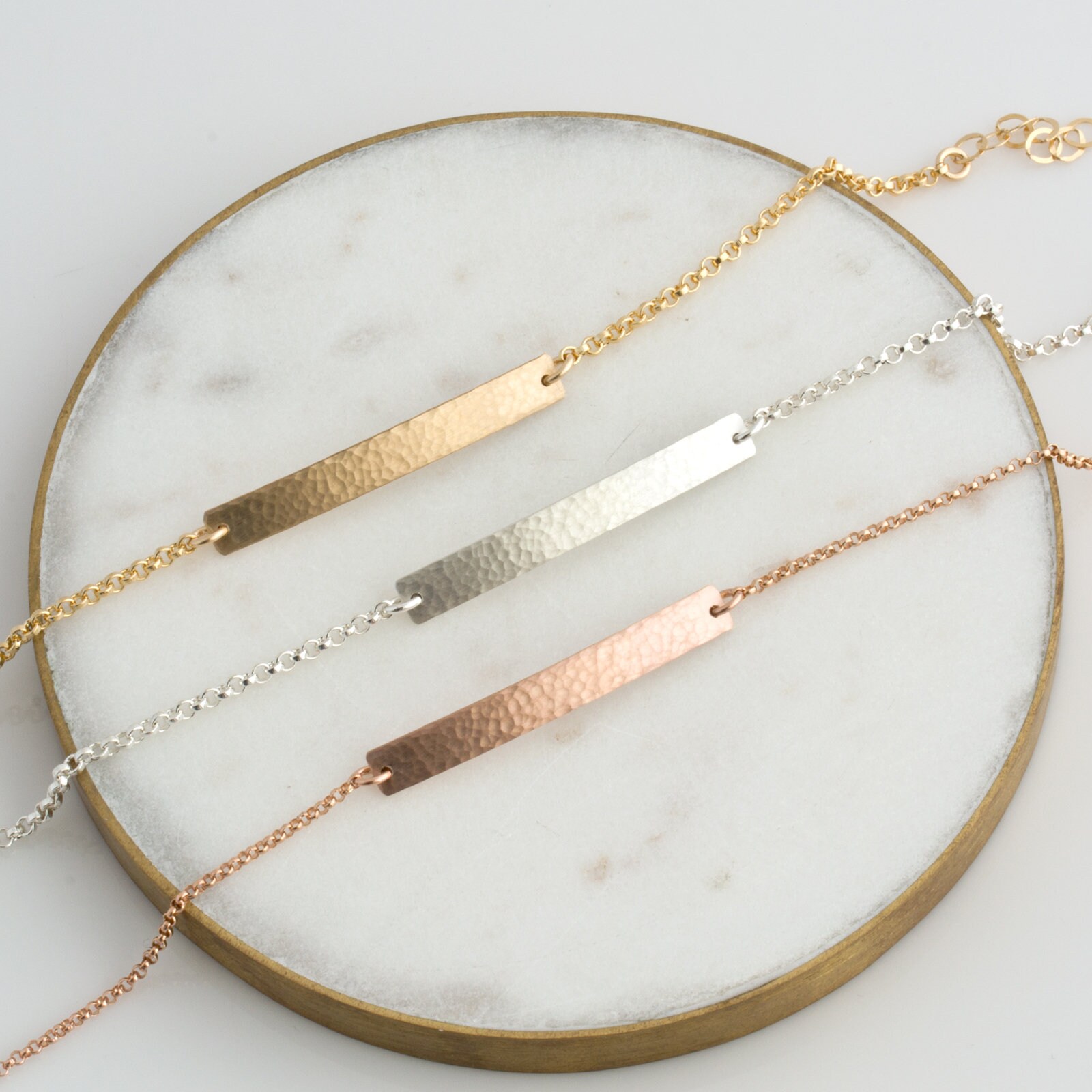 Gold Bar Bracelet/hammered Bar Bracelet/real Gold/skinny - Etsy