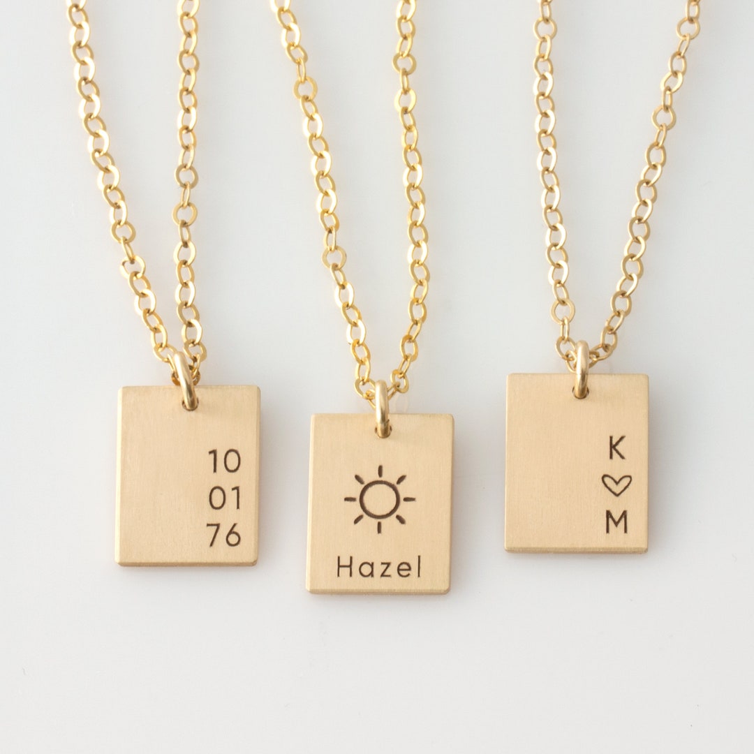 Personalized Rectangle Necklace, 14k Gold Filled Rectangle Necklace ...