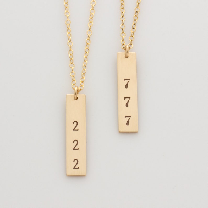 Vertical Bar Angel Number Necklace, Personalized Dainty Chain Number ...