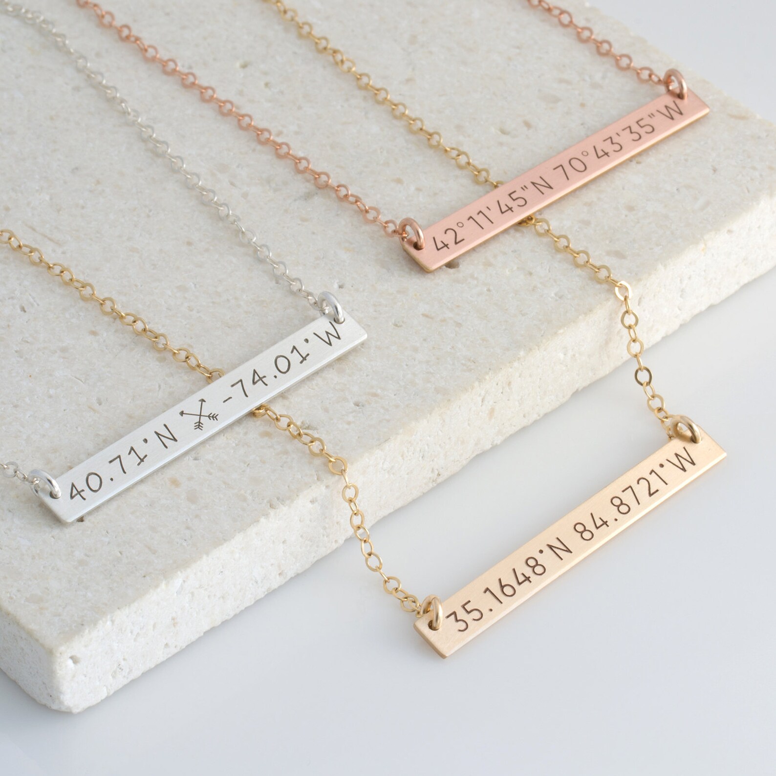 Custom Coordinate Necklace Reversible/latitude Longitude - Etsy