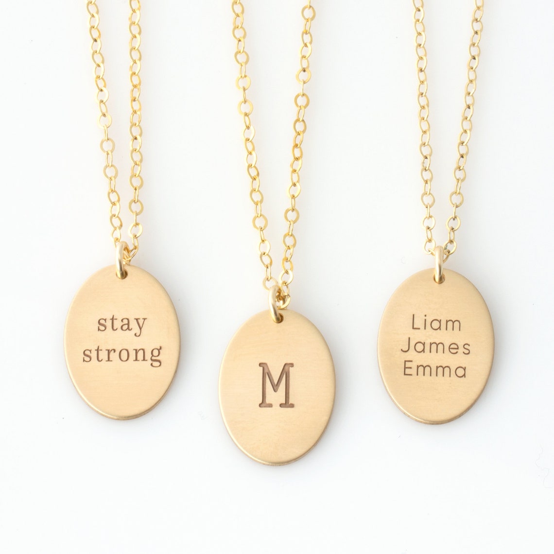 Gold Oval Necklace Personalized Oval Disc Kids Names | Etsy