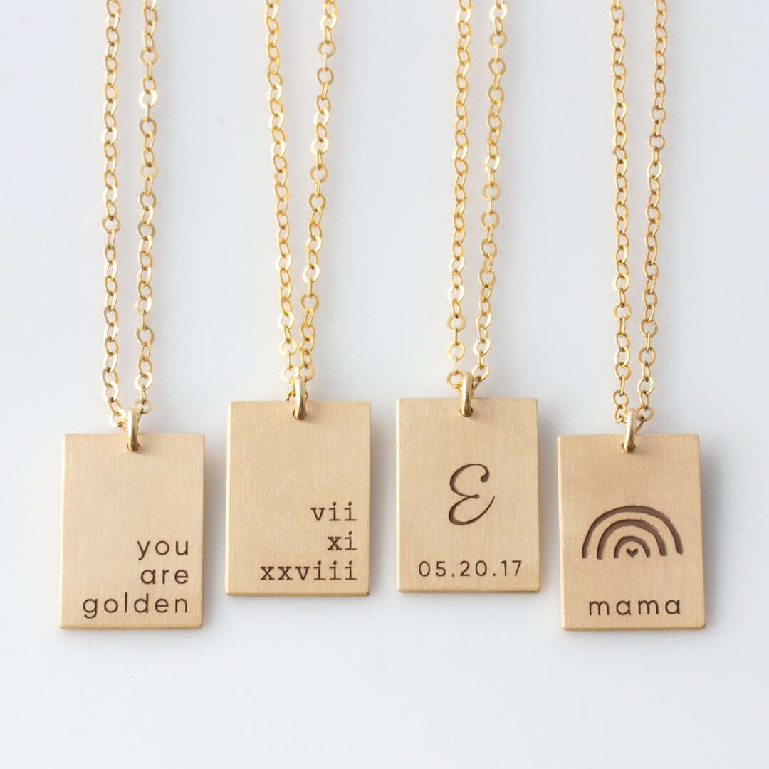 14K Gold Filled Rectangle Necklace, Personalized Rectangle Bar Necklace ...