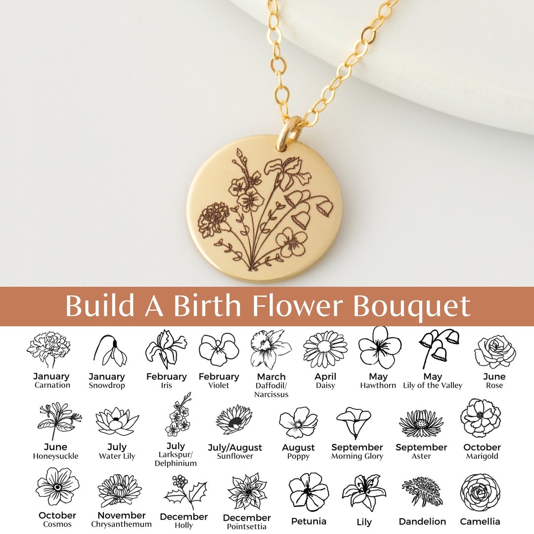 Mother's Day Gift for Mom, Combined Birth Flower Bouquet Necklace ...