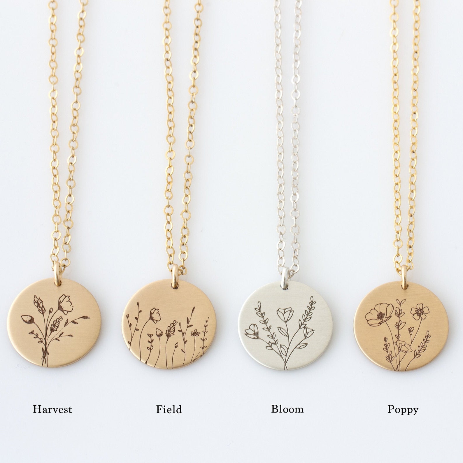 Wildflower Necklace Flower Disc Necklace Poppy Necklace - Etsy