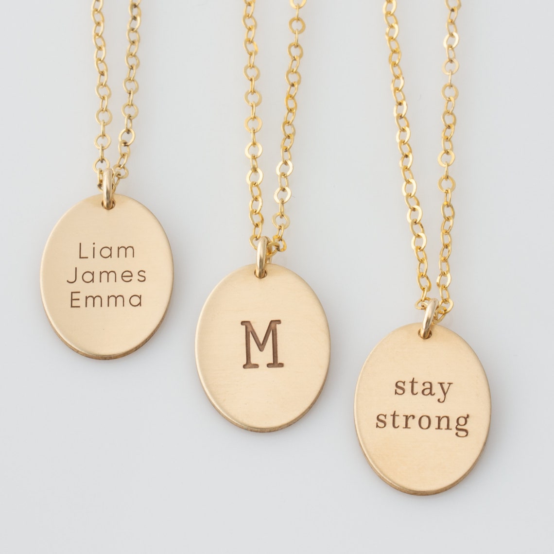 Gold Oval Necklace Personalized Oval Disc Kids Names | Etsy