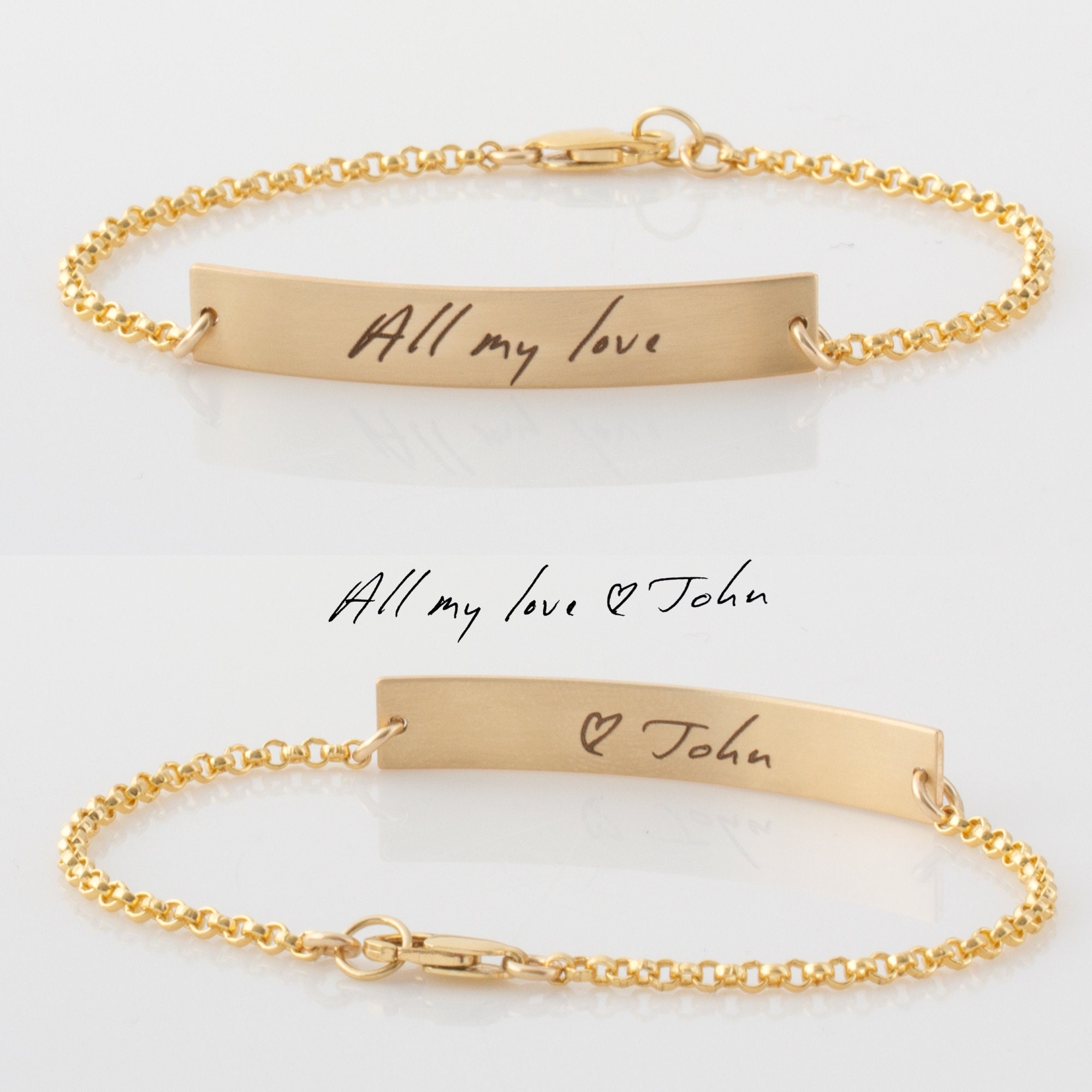 Actual Handwriting Bar Bracelet, Custom Handwriting Bracelet, Signature ...
