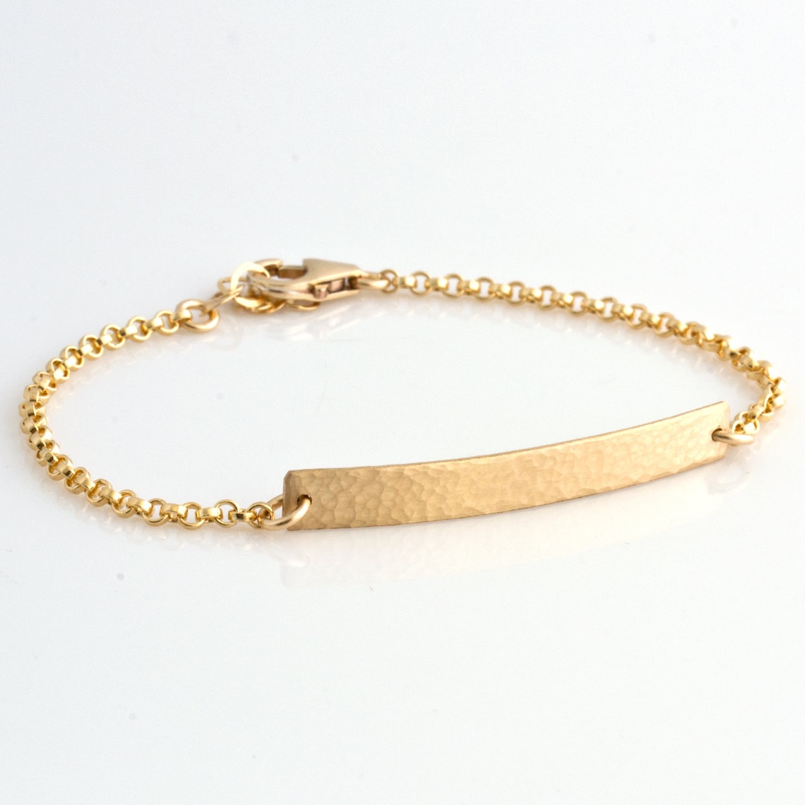 Gold Bar Bracelet/hammered Bar Bracelet/real Gold/skinny | Etsy