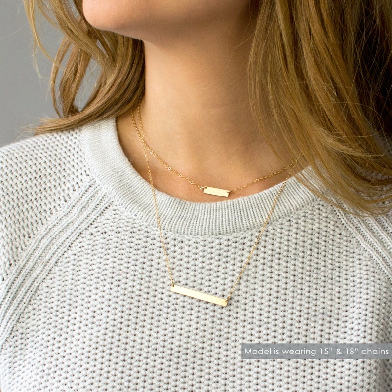Engraved Mini Bar Necklace Personalized Necklace in Gold | Etsy