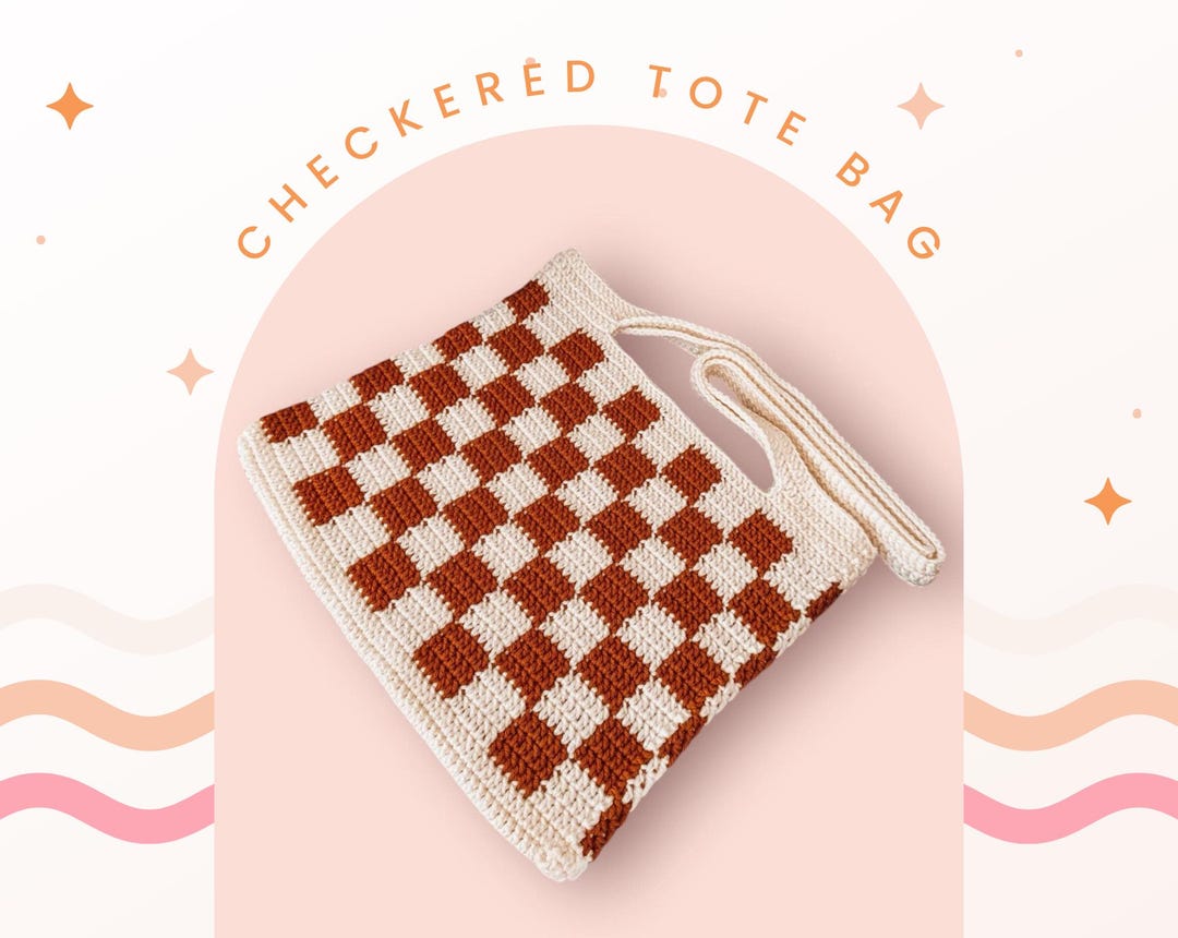 Checkered Crochet Tote Bag - Etsy