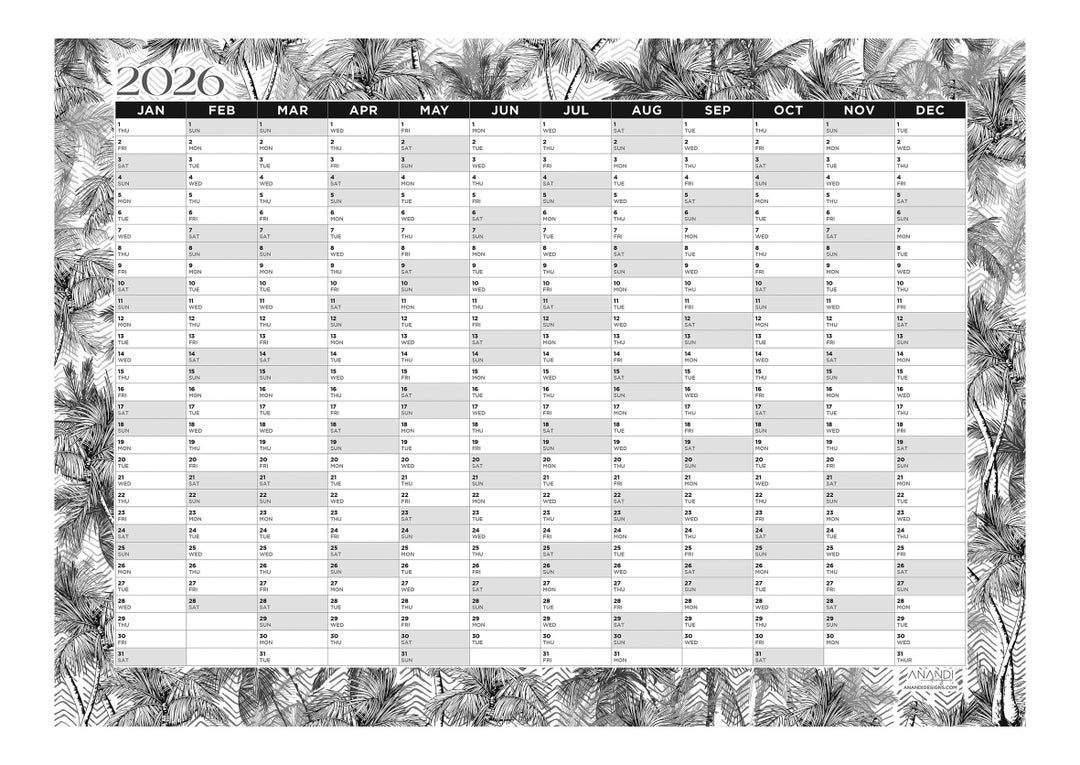 2026 Palm Springs Wall Planner, A2 Academic Year Planner, One Page ...