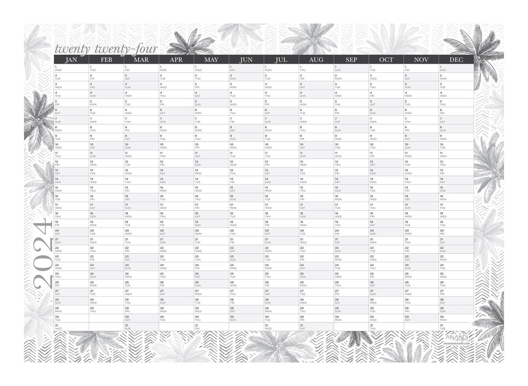 2024 Palm Cove Wall Planner, A2 Academic Year Planner, One Page Planner ...