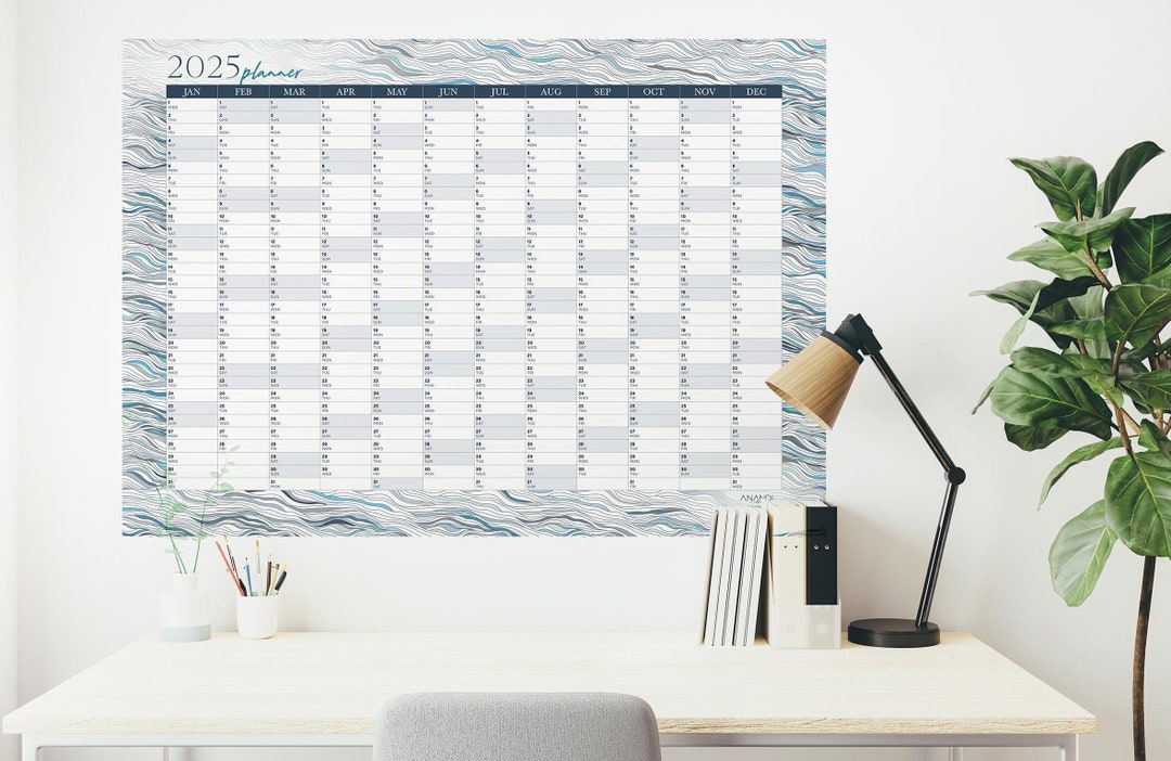 2025 A2 Wall Planner Calendar Waves A2 Academic Year Planner, One Page ...