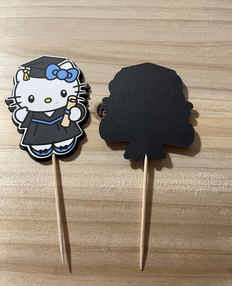 Graduation Cupcake Toppers, Kitty Cupcake Toppers, Cute Kitty, Kawaii ...