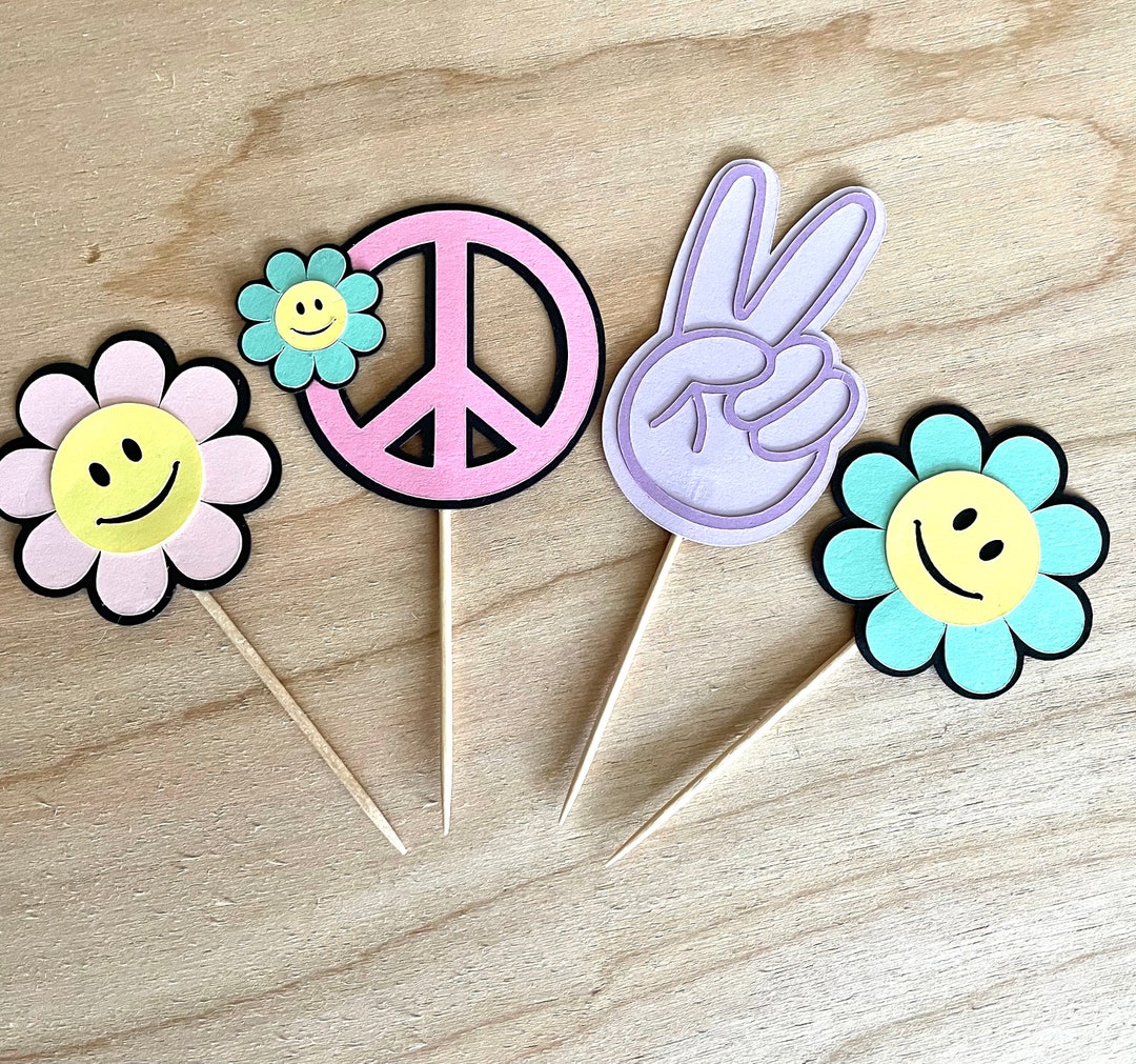 Hippie Party, Hippie Cupcake Toppers, Groovy Cupcake Toppers, Retro ...