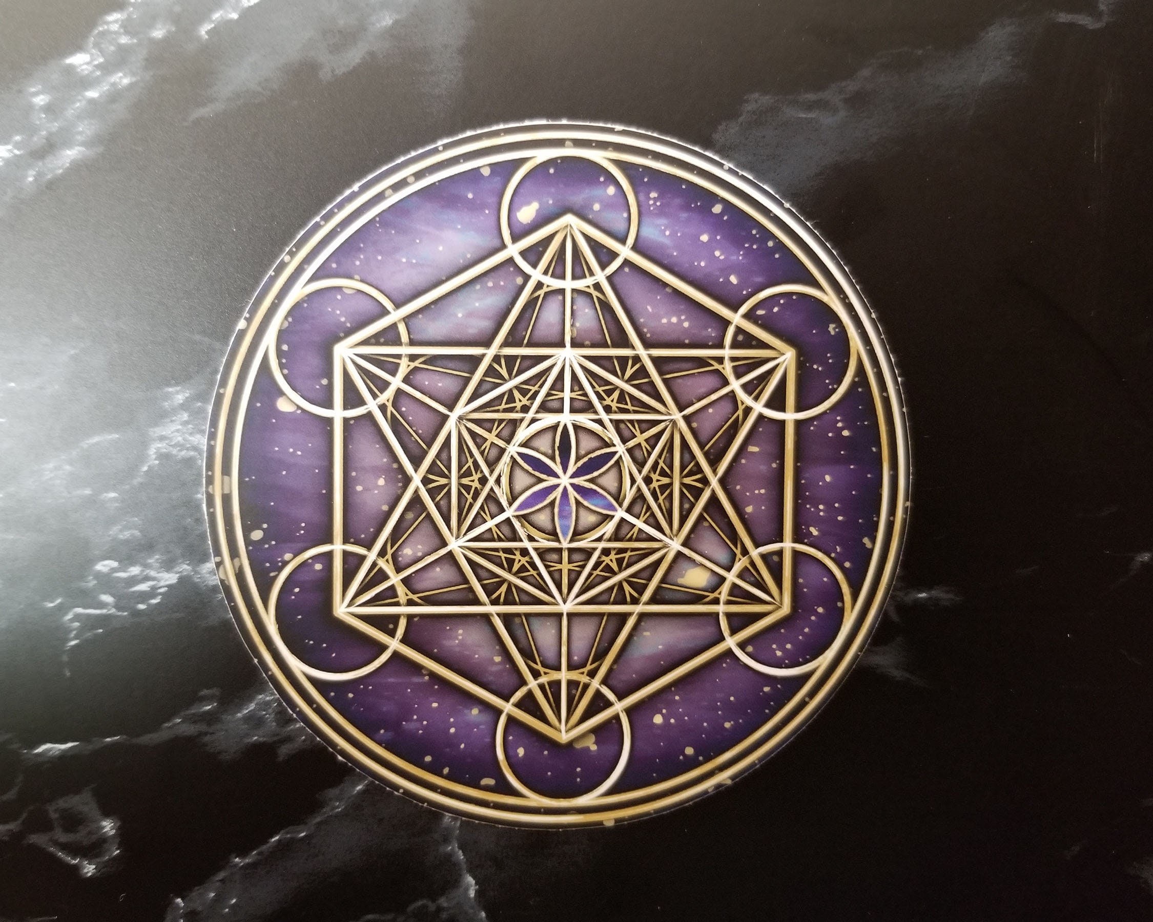 Metatron's Cube Gold and Purple Galaxy Vinyl Sticker - Sacred Geometry ...