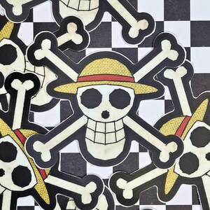 Straw Hat Faux Embroidery Vinyl Sticker - Pirate Flag Anime Art Decal ...