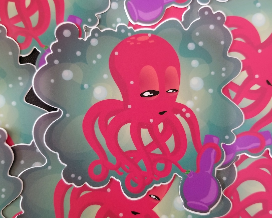 Bubbly Octopus Vinyl Weed Sticker - Cannabis Art Marijuana Decal ...