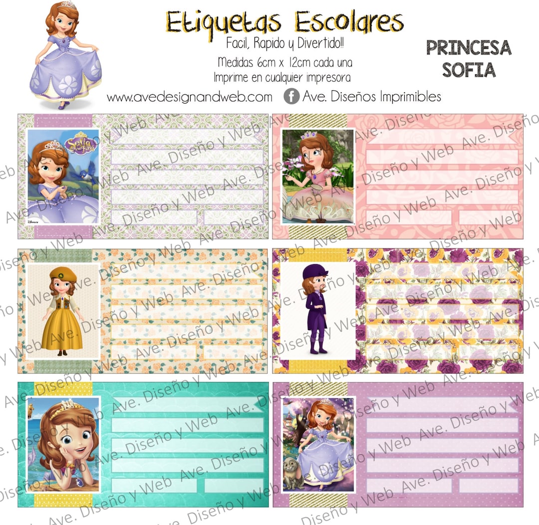 Princesa Sofia Etiquetas para Cuadernos, Princesa Sofia Etiquetas para ...