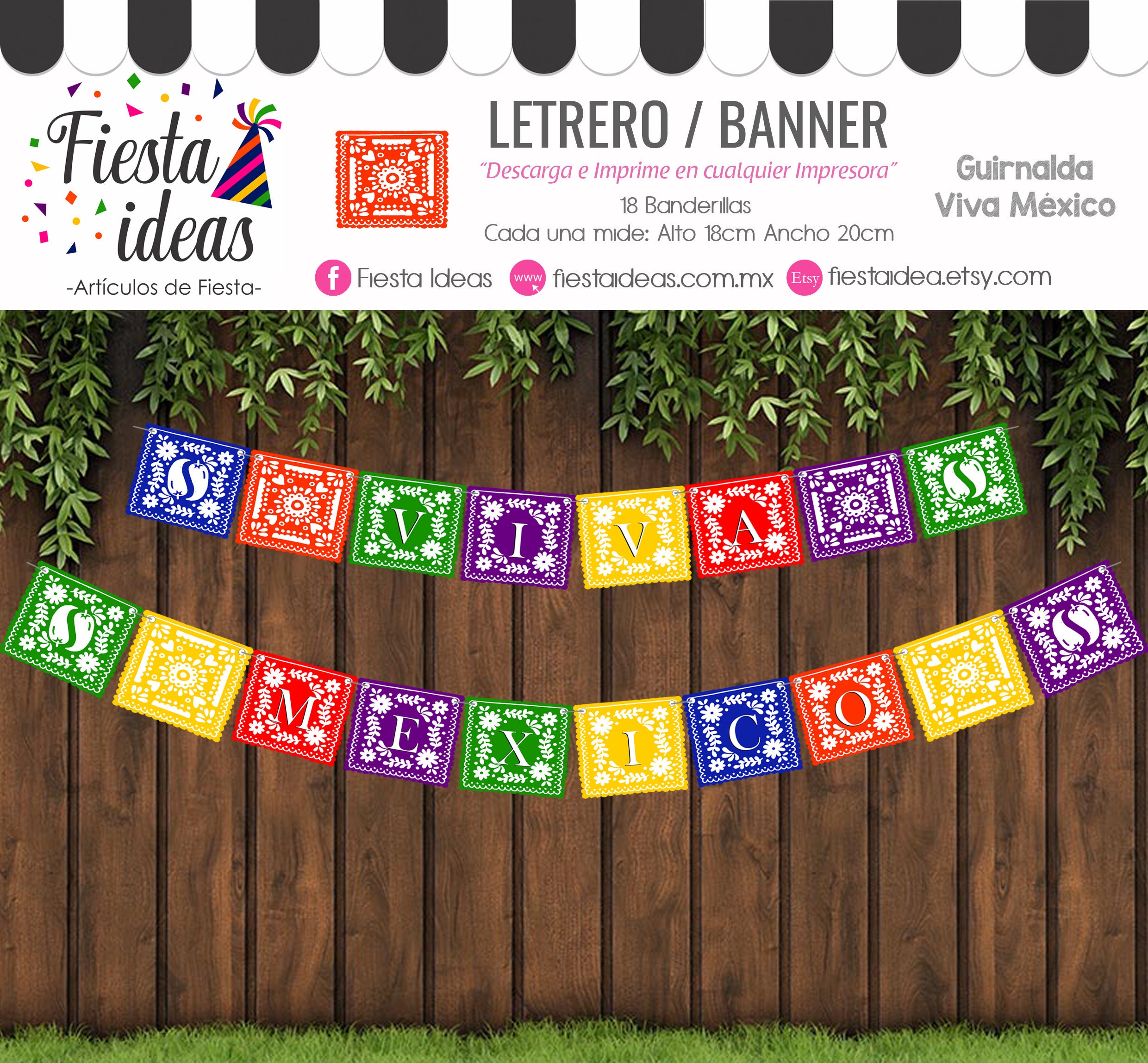 Banner Viva Mexico estilo papel picado, Letrero Viva Mexico, Guirnalda ...