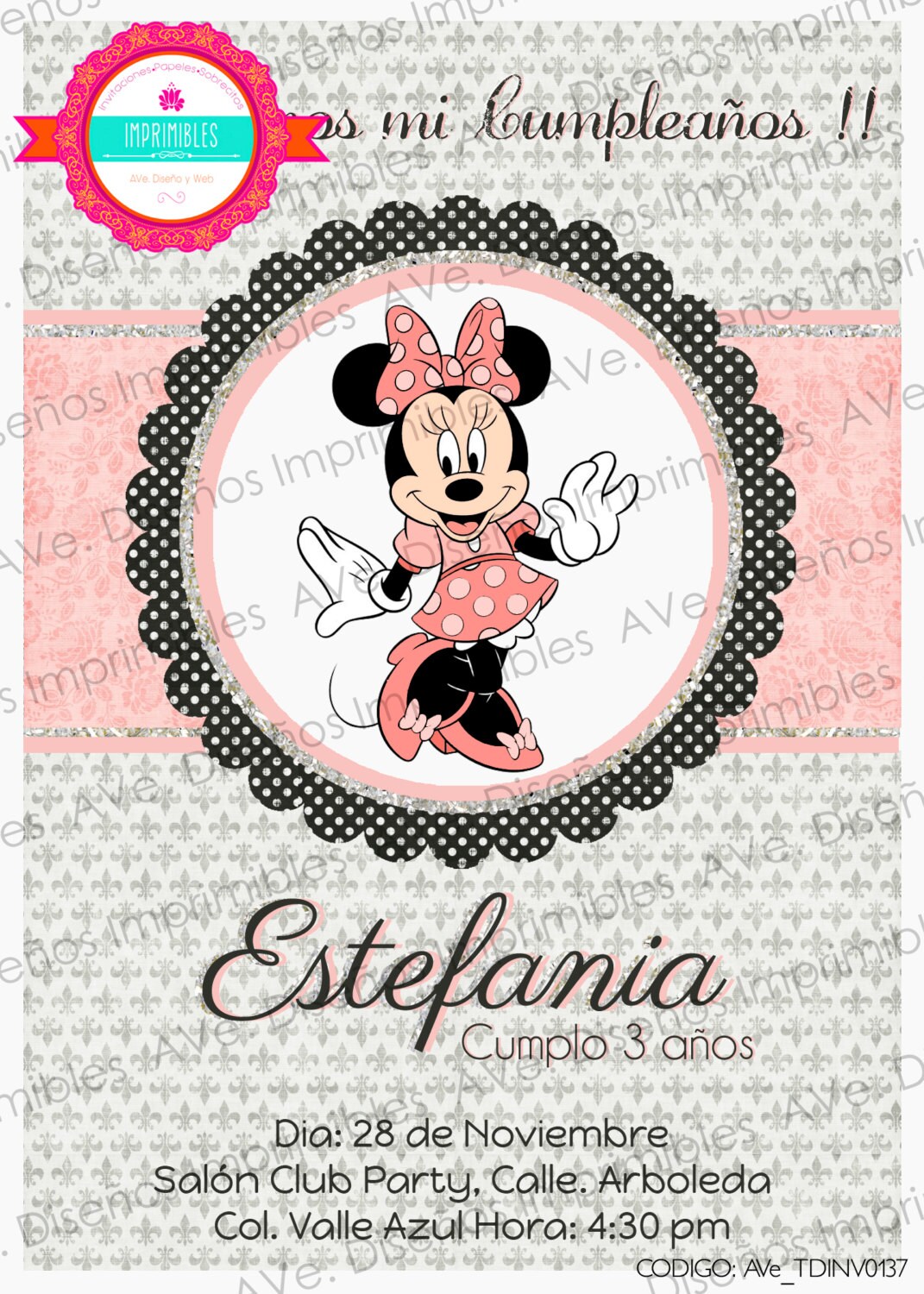 Mimi Mouse Invitaciones de Cumpleaños, Minnie Mouse Invitaciones para ...