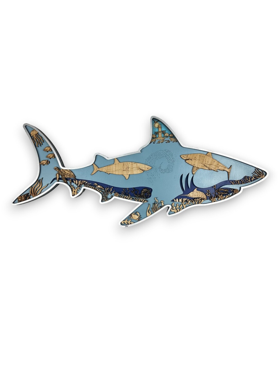 Shark Wall Art - Layered Original Artwork - Nautical Decor - Beach ...