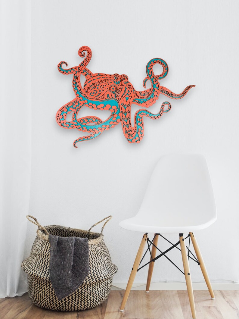 Octopus Wall Art - Detailed Layered Design - Custom Colors Various ...