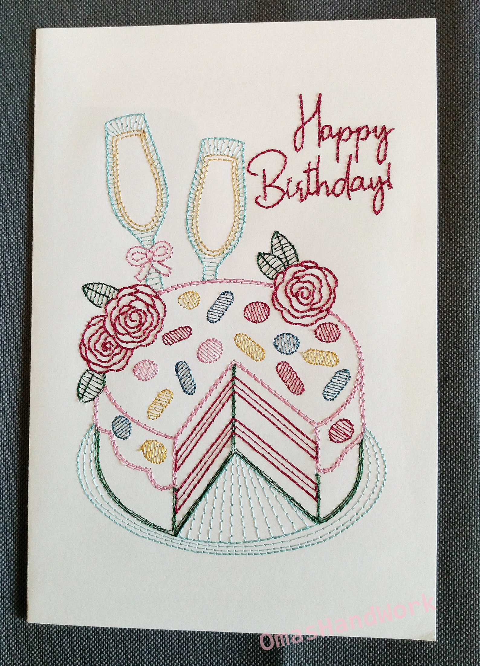 Set of Four Embroidered Birthday Greeting Cards All Different - Etsy