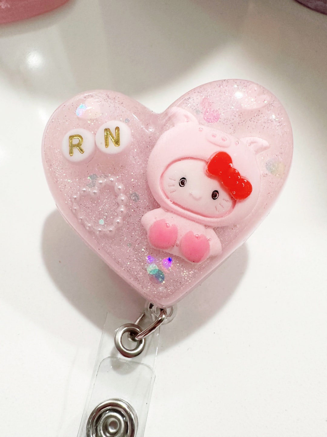 Kawaii Hello Kitty Badge Holder: Pink Heart Retractable Reel - Etsy