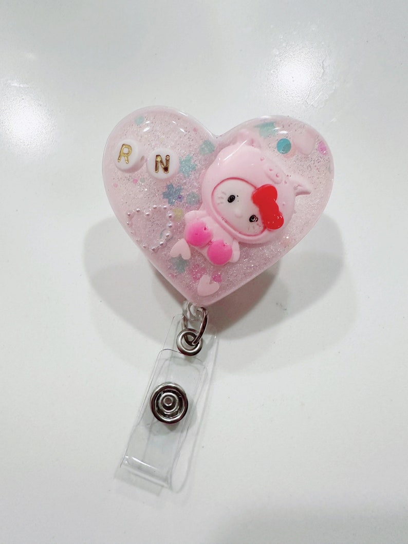 Kawaii Hello Kitty Badge Holder: Pink Heart Retractable Reel - Etsy